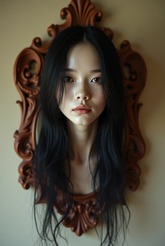 A living room consist of piece of the head of a beautiful woman without ...