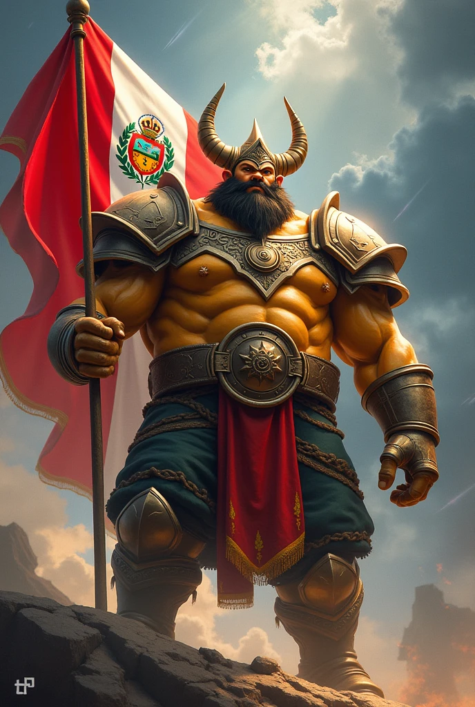 Minion warrior like a god clutching the flag of Peru - SeaArt AI