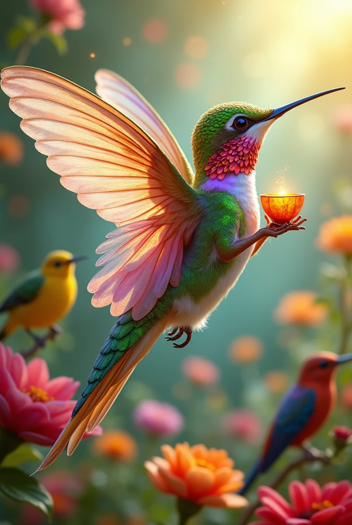 A graceful hummingbird fairy, with wings that shimmer like a rainbow ...