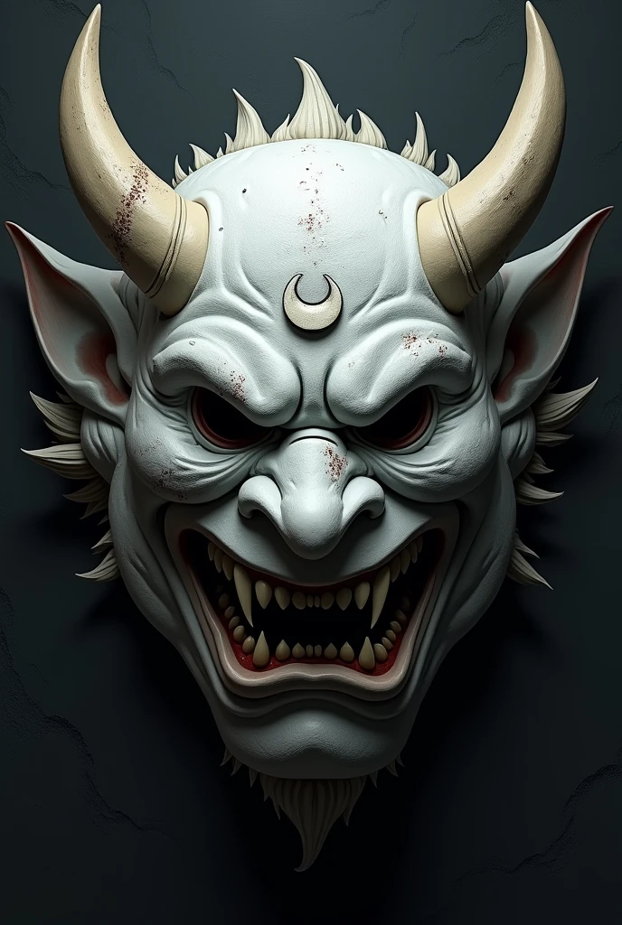 Oni mask with a small moon on the forehead. - SeaArt AI