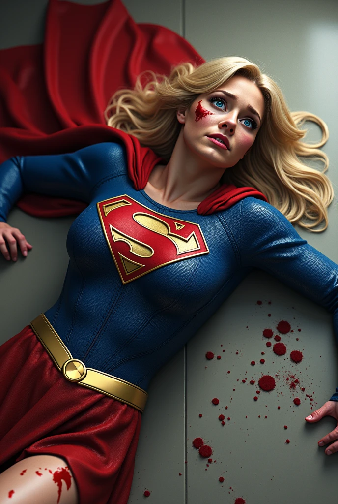 Create Supergirl lying on the floor , with his eyes open and scared his ...