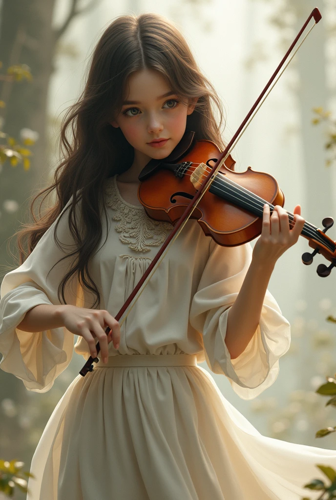 A girl playing the violin with long hair - SeaArt AI