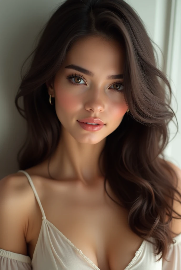 Realistic beautiful young brunette woman 4K - SeaArt AI