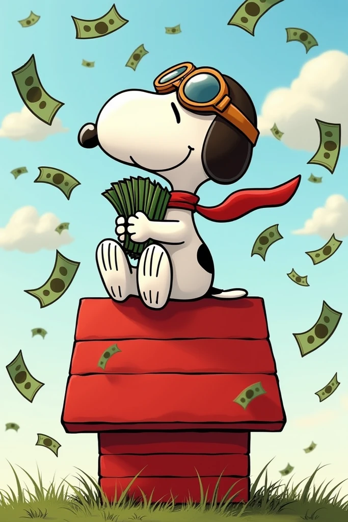 Create me a horizontal image of Snoopy in his signature aviator outfit ...