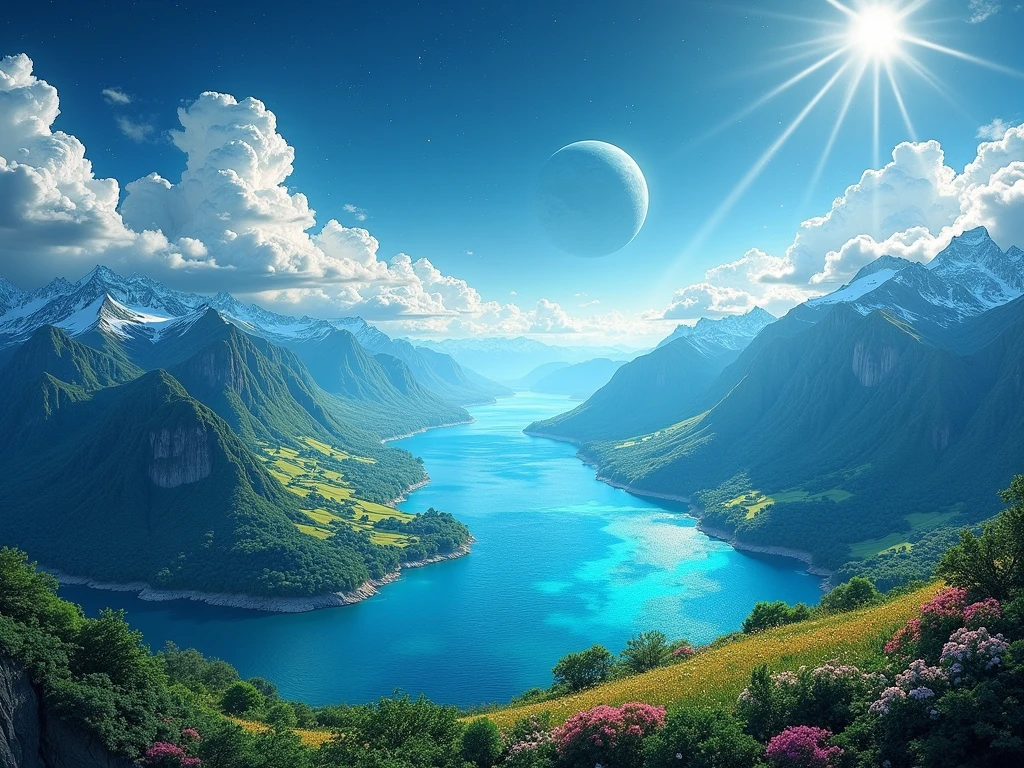 Rectangular blue planet landscape painting offers a mystical and ...