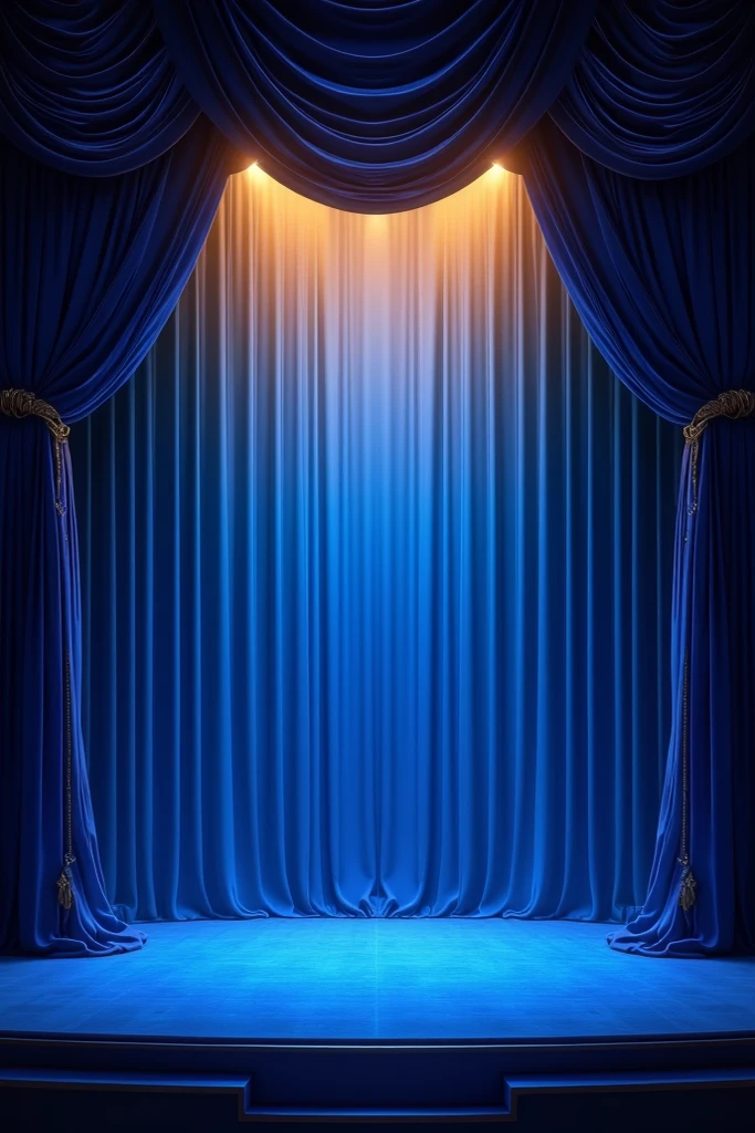 Image of a theater stage with long and voluminous royal blue curtains ...