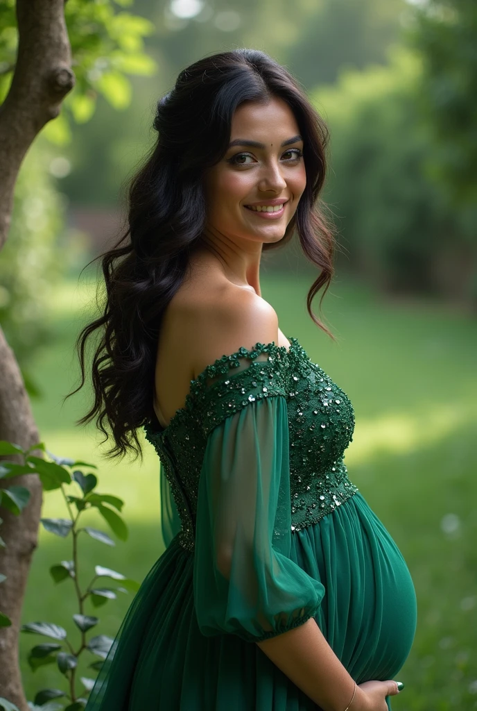 Anusha baskar in a gray and green combination dress posing for the ...