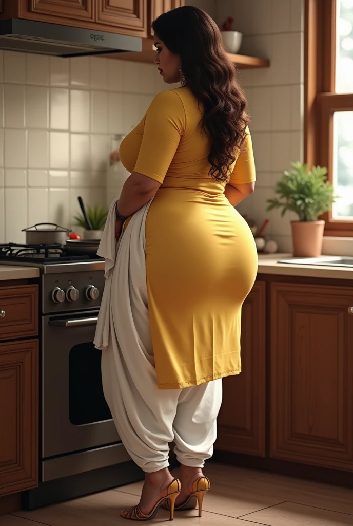 1 Hot Plus Size Indian Women Standing Cooking In The Kitchen Wearing