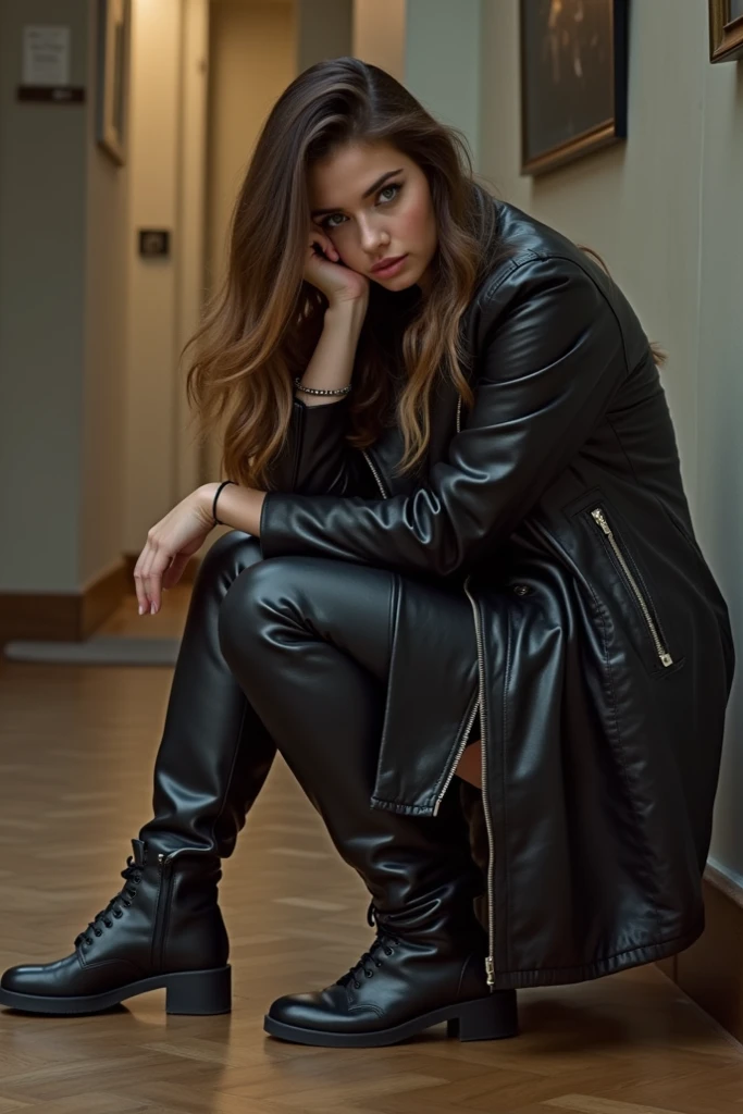 Ariana grande in black leather boots being peed on by a man - SeaArt AI