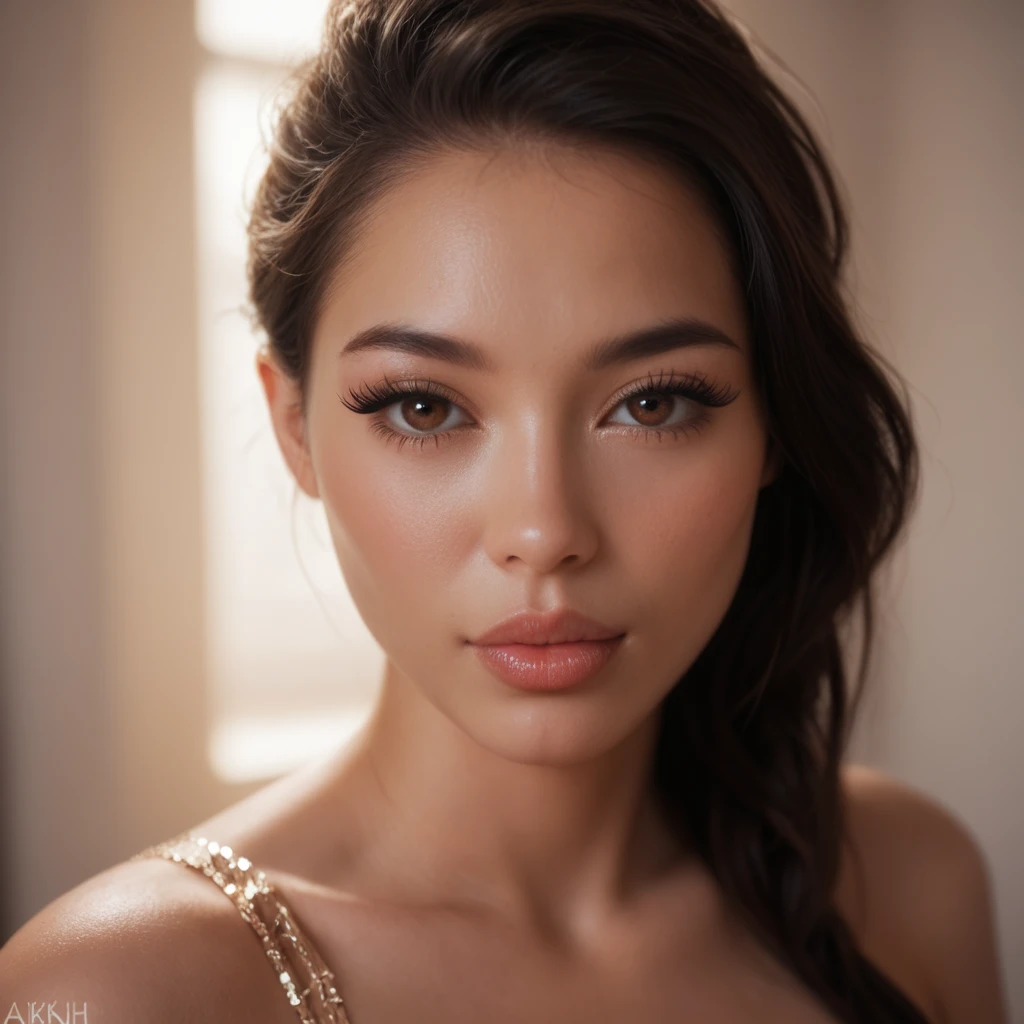 A beautiful Kazakh girl with long black hair, piercing brown eyes ...