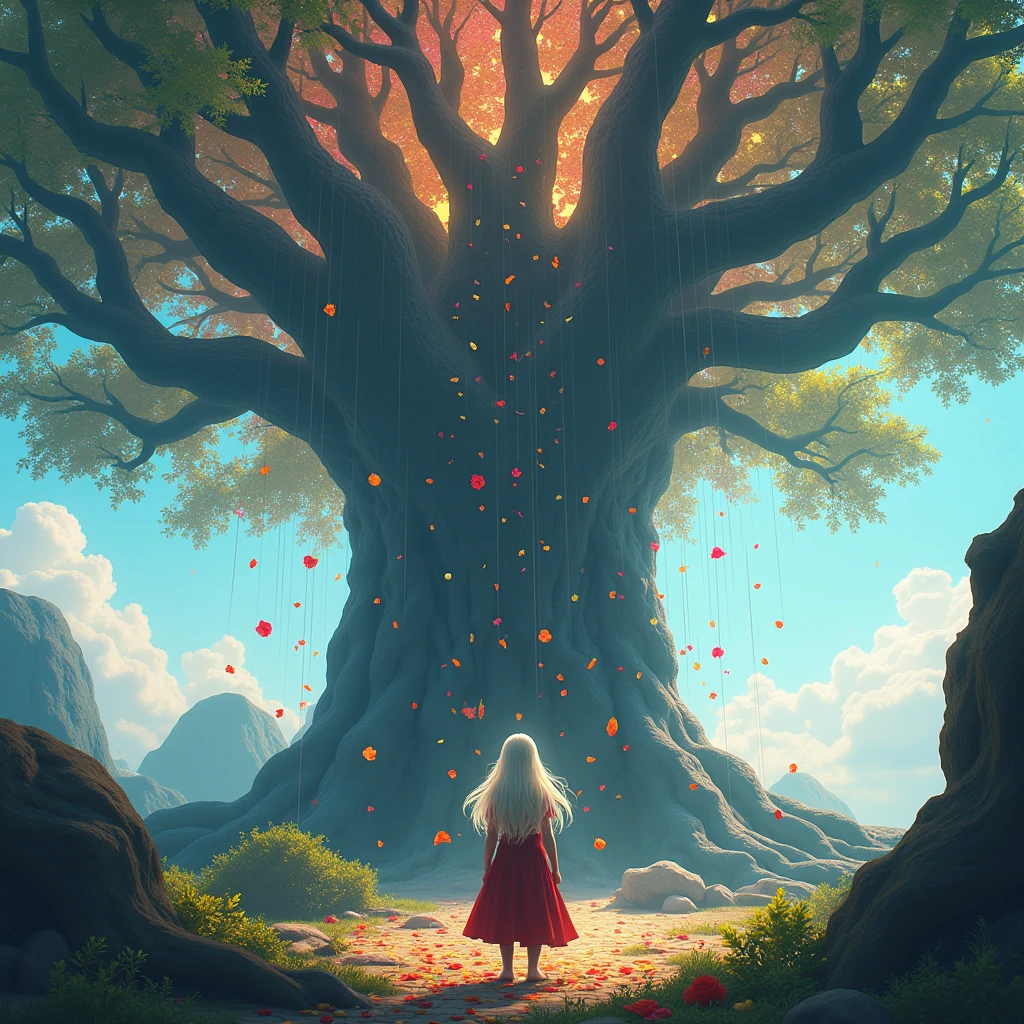 The world tree filled with flower, Yggdrasil, raining down a petal ...