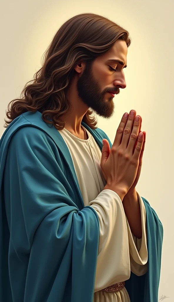 An illustration of Jesus Christ in a prayerful posture. Please ensure ...