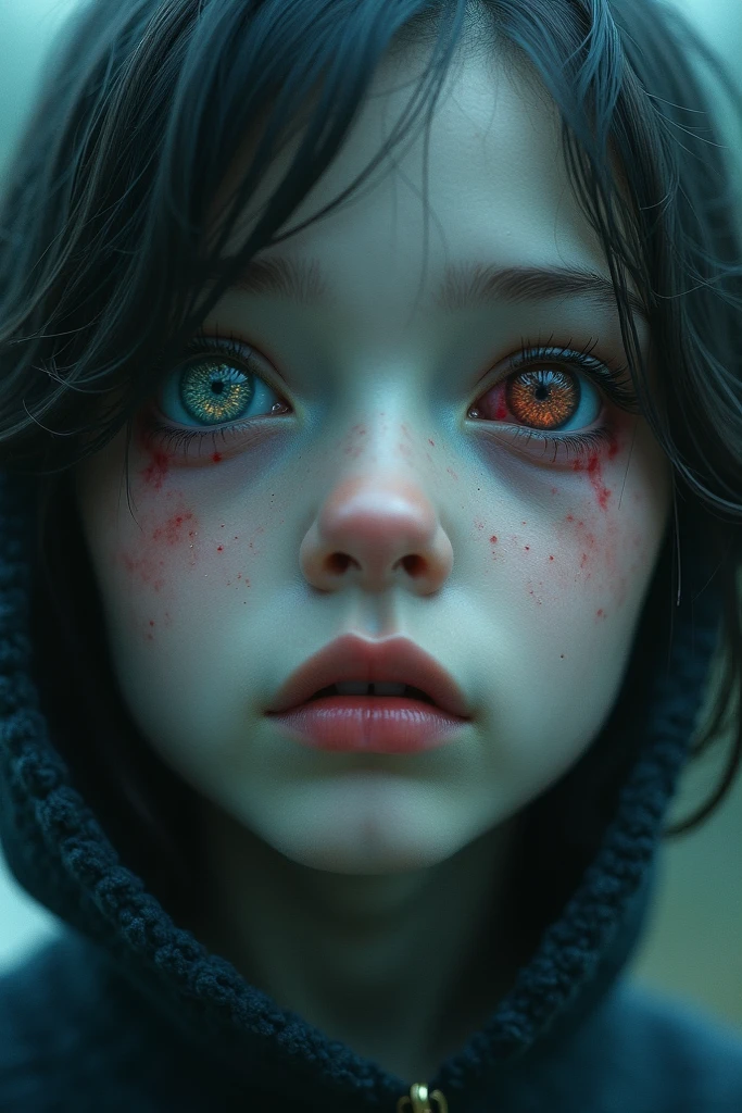 A girl with her left eye looking up right and her right eye looking up ...