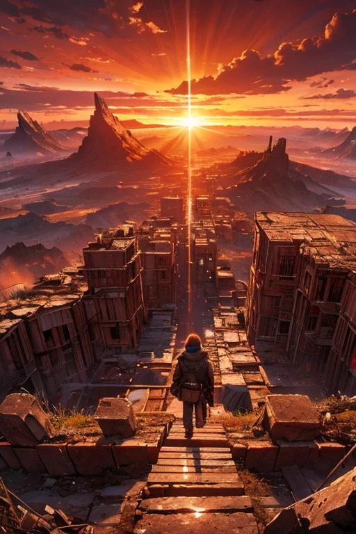 best quality、masterpiece、Desolate Earth、wreckage、Red Sky、 surrealism ...