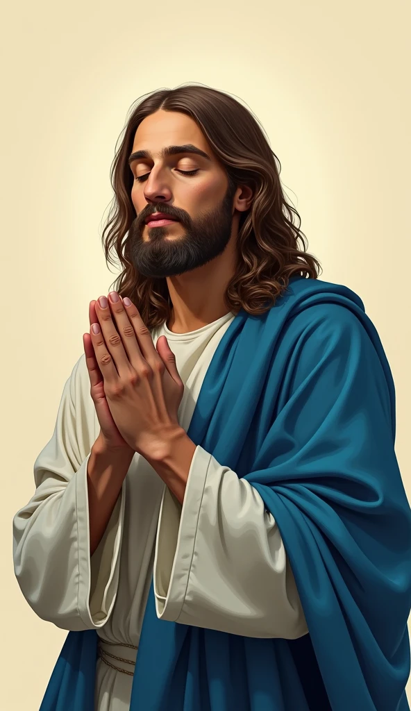 An illustration of Jesus Christ in a prayerful posture. Please ensure ...