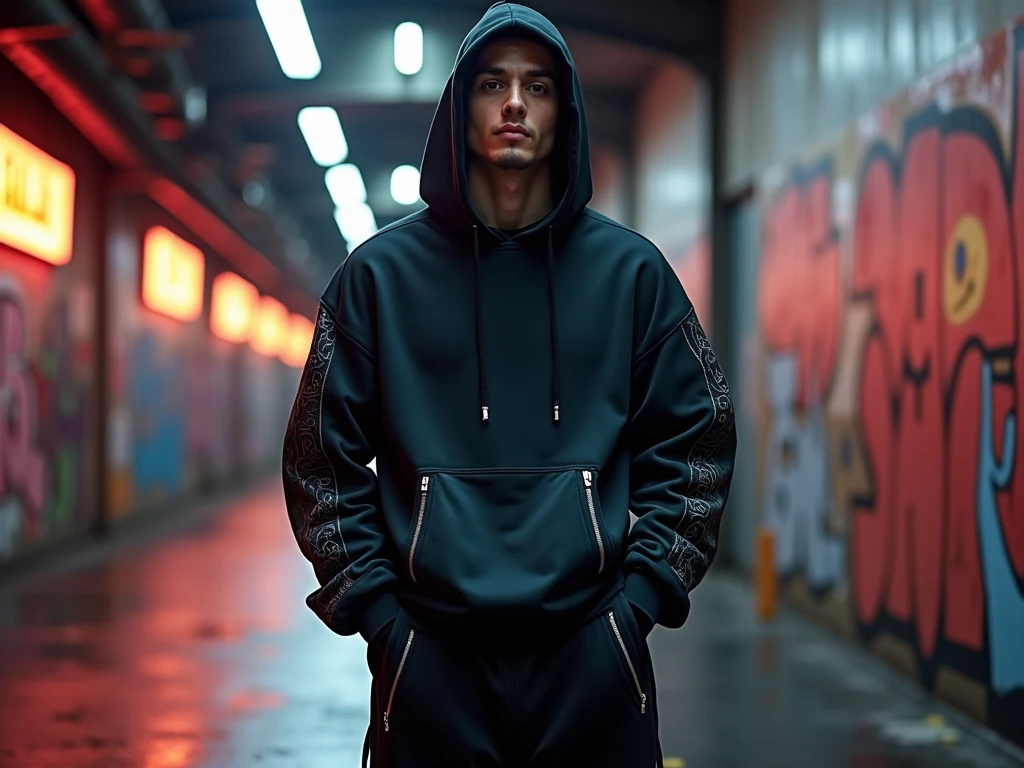 A confident male model showcasing a bold, oversize streetwear outfit ...