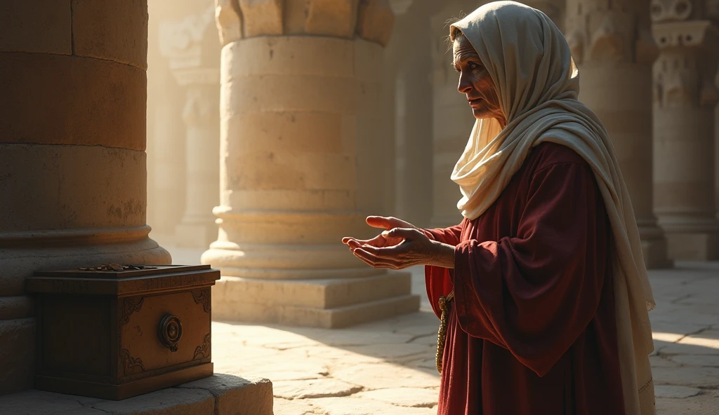 A peaceful and reflective scene of a small, humble offering box in an ...