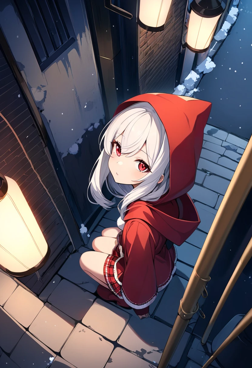 Girl in a Little Red Riding Hood with a hat , Long white hair - SeaArt AI
