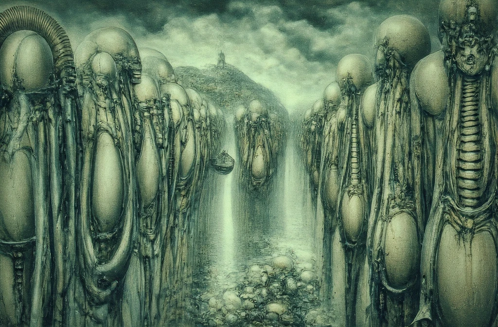 HRGGR, The image is a detailed view of H.R. Giger's biomechanical ...