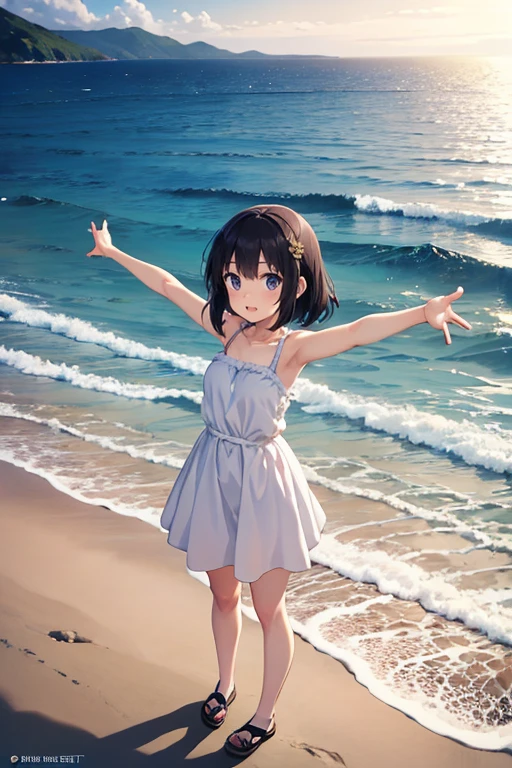 Anime girl standing in the sea with her arms outstretched, At sea ...