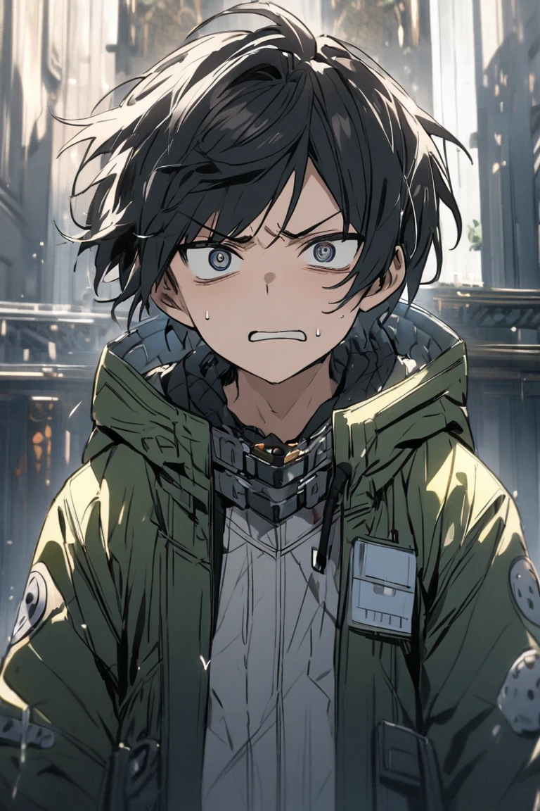 Boy with a paranoid expression - SeaArt AI