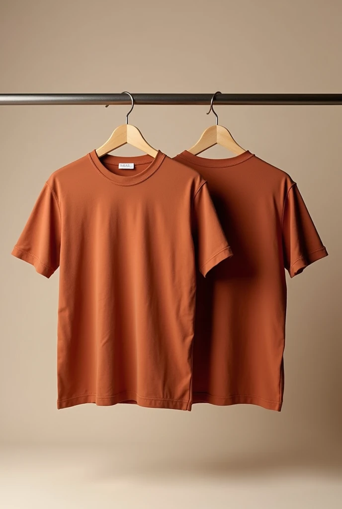 Terracotta t-shirts on the hanger, one from the front and one from the ...