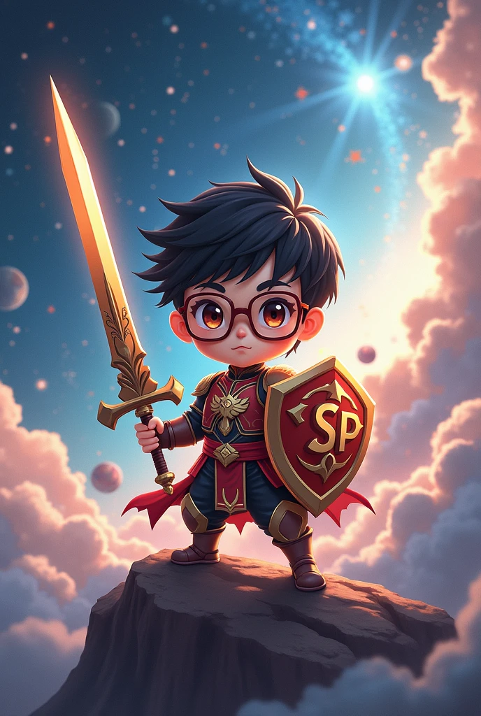 1 young person, Alone, Chibi, He wore Chinese armor, In the galaxy ...