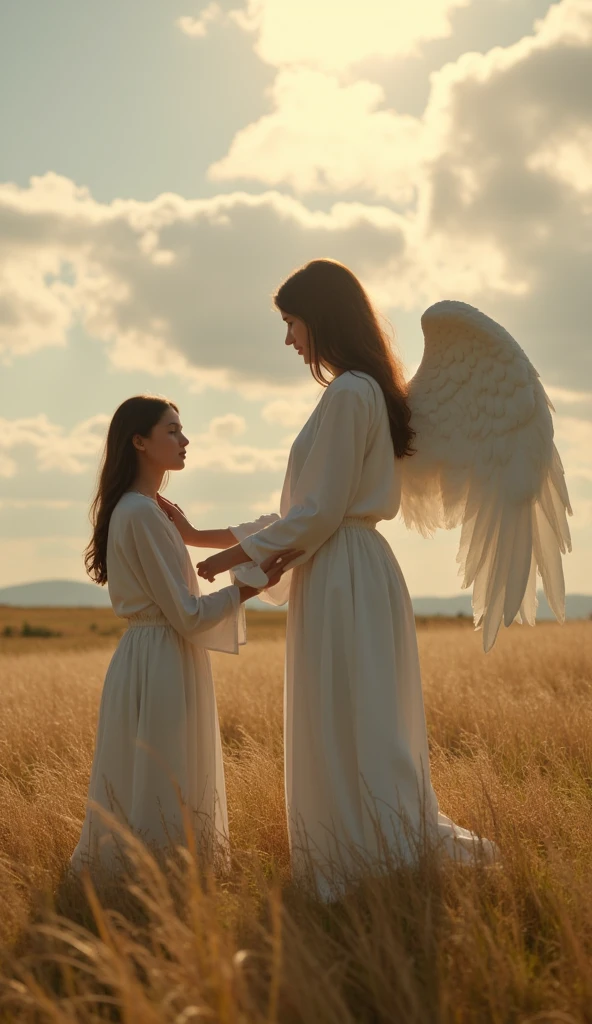 Angels with kind and compassionate expressions, offering comfort and ...