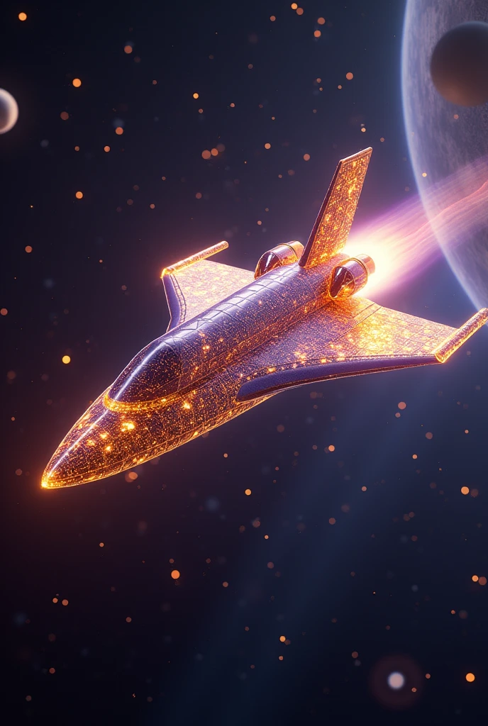 A 3D render of a futuristic space shuttle named Stellar Geometer MK ...