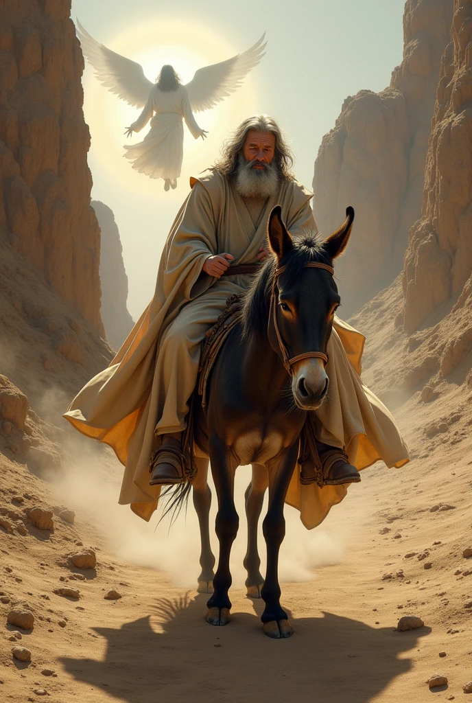 Balaam riding a donkey in fear for seeing an Angel - SeaArt AI
