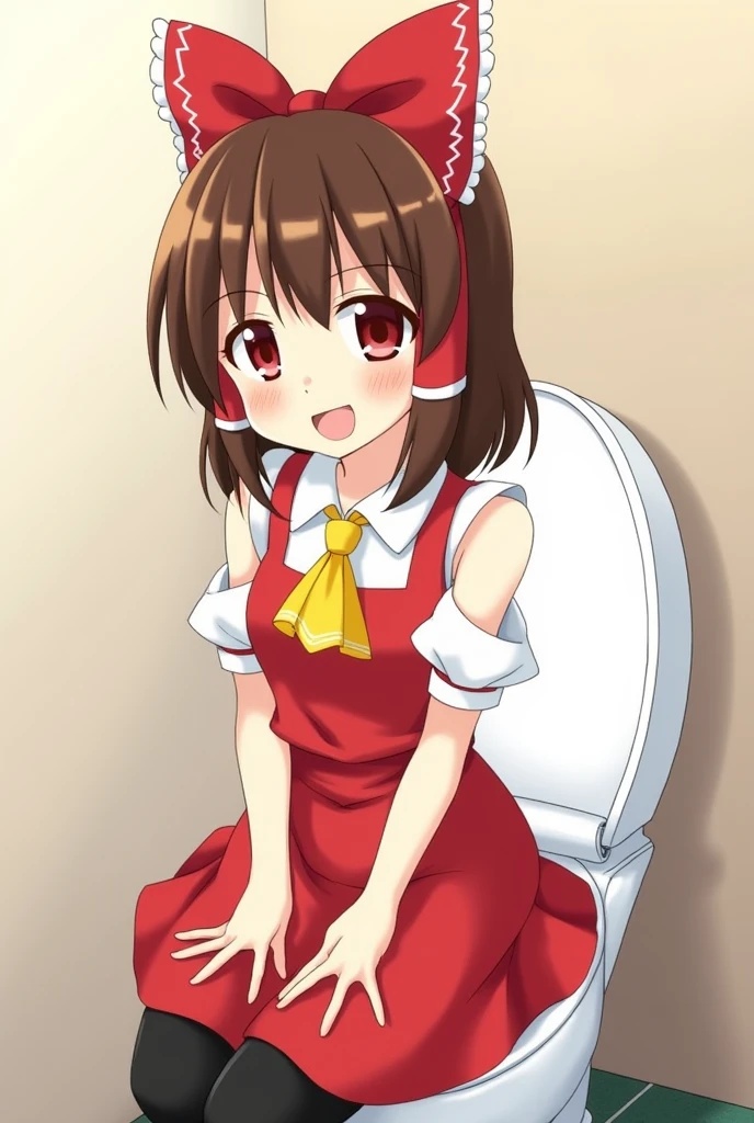 Anime, hakurei reimu, red eyes, brown hair, red hair bow, red hair ...
