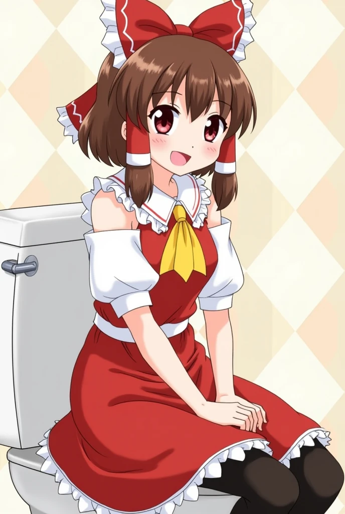 Anime, hakurei reimu, red eyes, brown hair, red hair bow, red hair ...