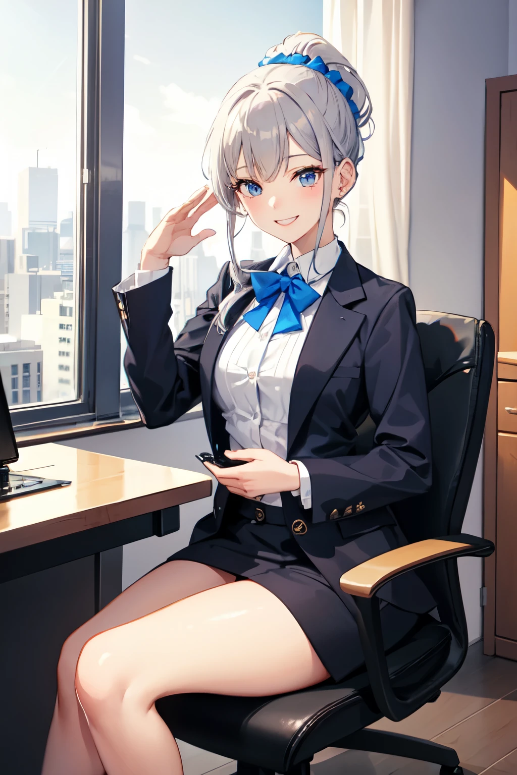 Anime character sitting in a chair in front of a computer - SeaArt AI