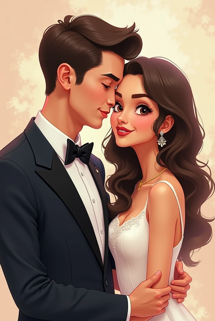 An animated drawing of a man and a woman in formal attire, cartoon ...