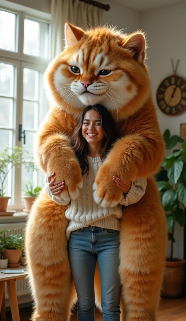 A joyful and surreal scene of a woman carrying an enormous, gigantic ...