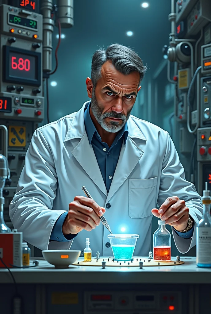 Male scientist , Clima Tenso Laboratory, realistic drawing, Darker ...