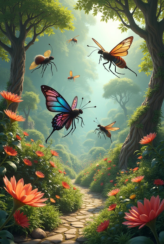 Garden of delights but with insects - SeaArt AI