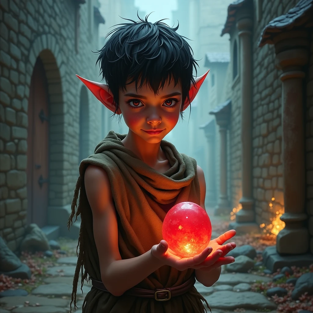 Portrait, Digital Art, medieval fantasy, rpg, a Tiefling boy with ...