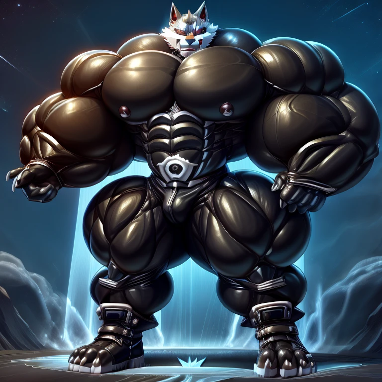 "Freddy Wolf is a colossal, hyper-muscular wolf, wearing a pitch - SeaArt AI