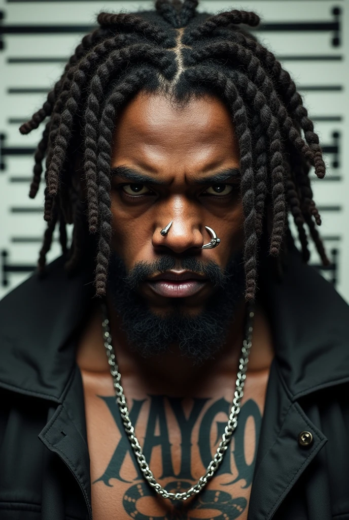 Mugshot of a mean looking black ghetto thug with dreads covering his ...