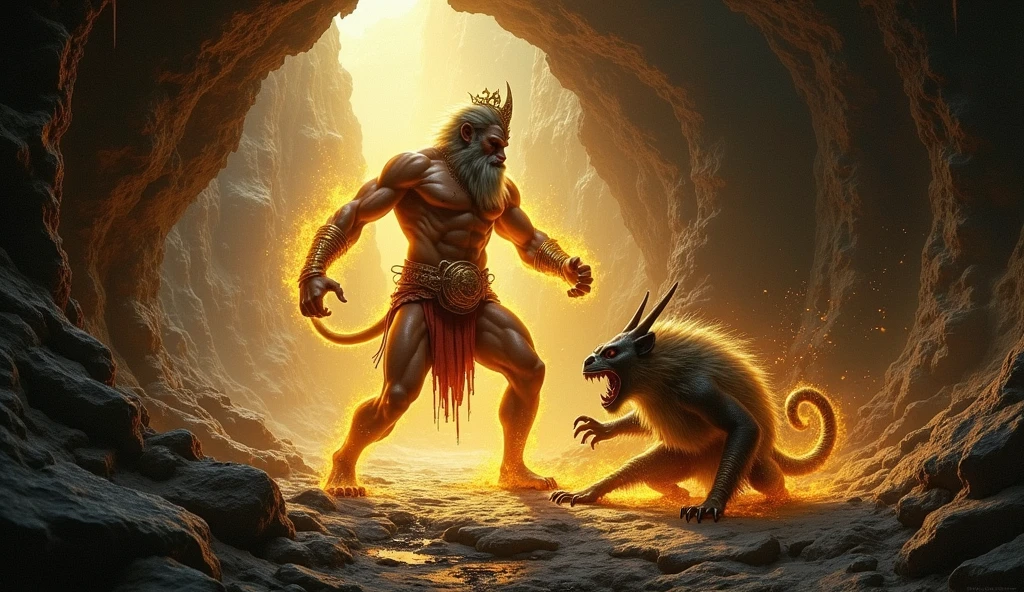 A fierce and intense scene depicting Bali, the mighty monkey king ...