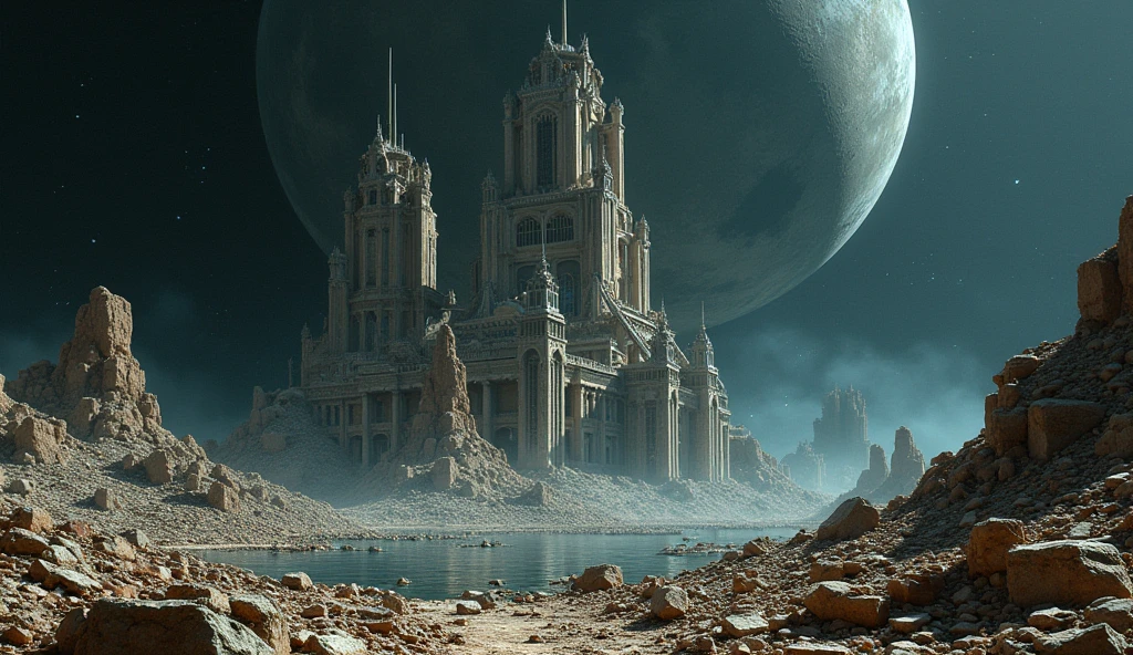 A decayed megacity floating in space、Destroyed、Collapsed、Ancient ...