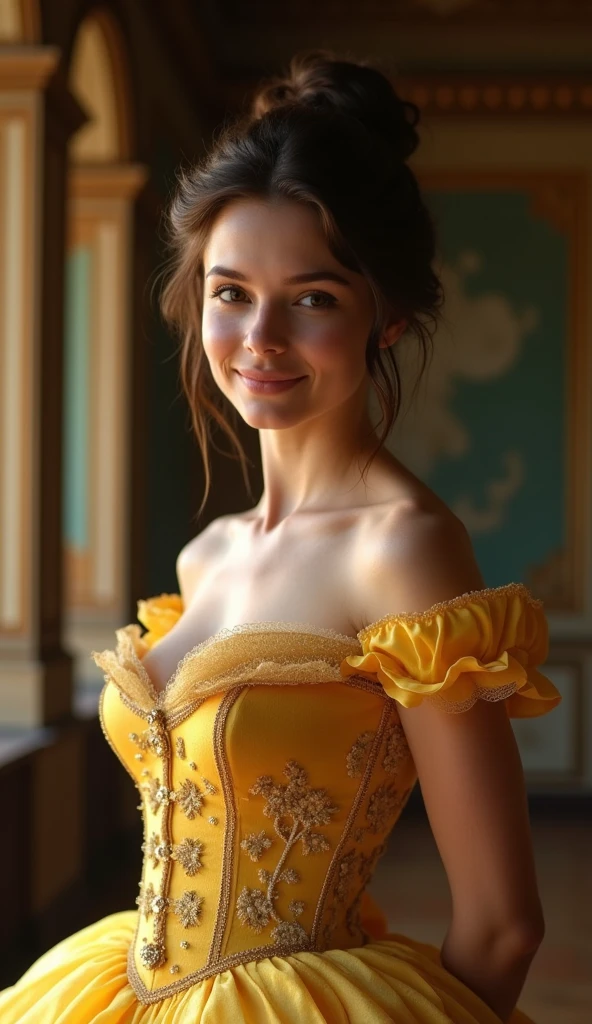 Close-up of an innocent and demure figure, a French teen in a belle ...