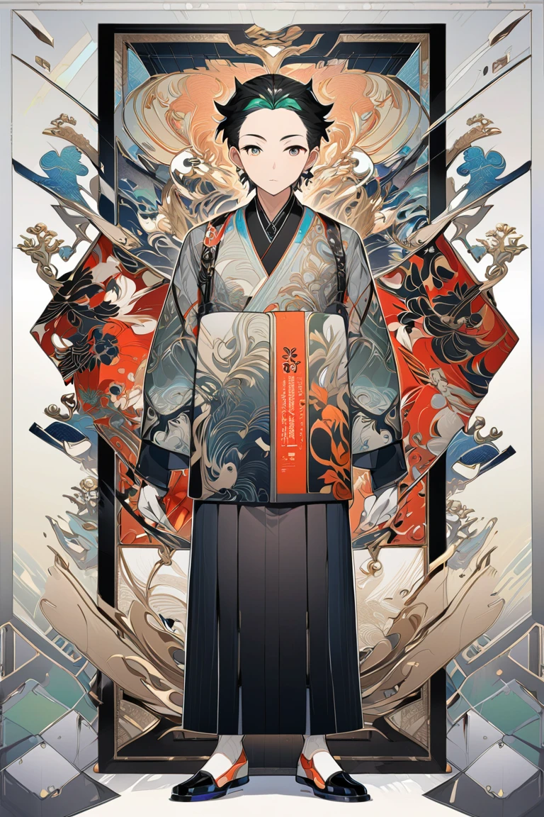 A perfectly framed, full-figure, full-body illustration of a ...
