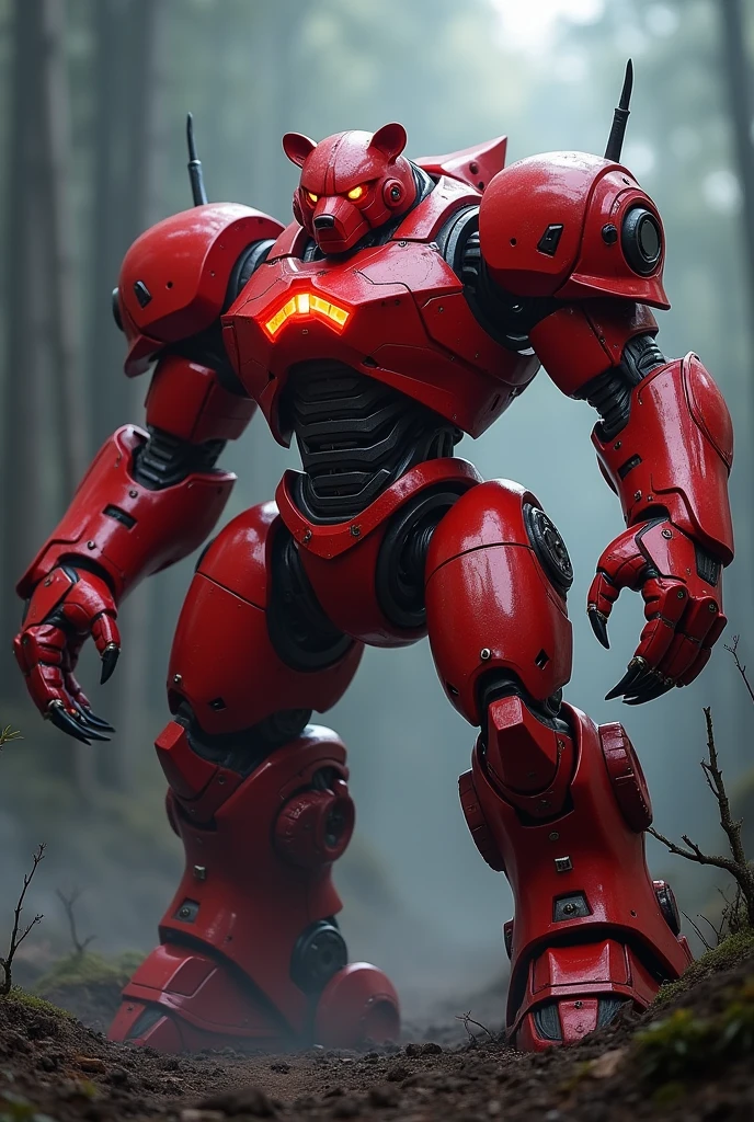 Angry bear bodied red color robot claws with sharp claws - SeaArt AI