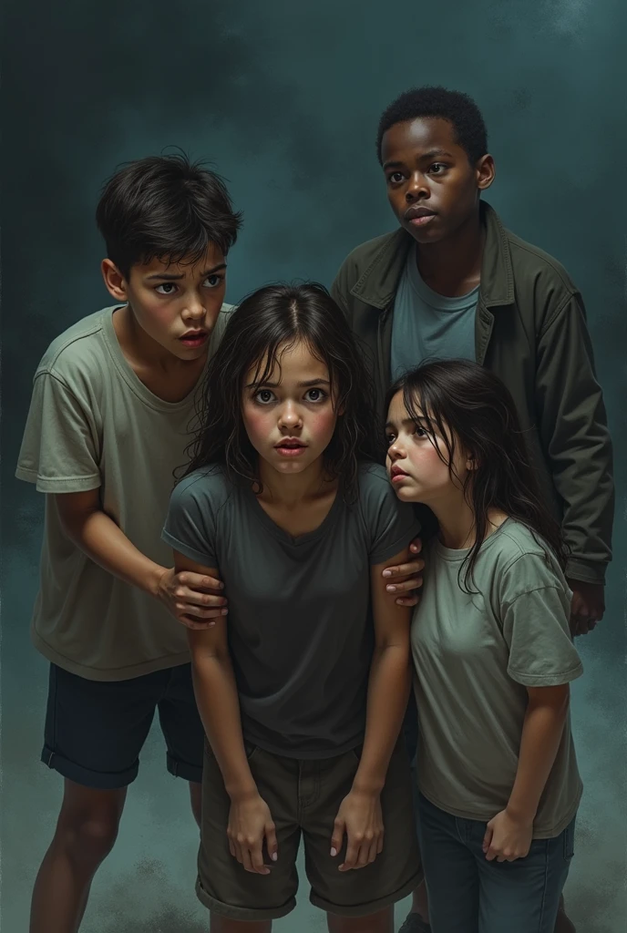 3 scared teenage boys and 2 girls - SeaArt AI