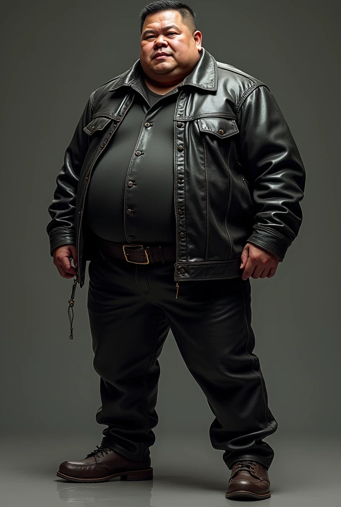 Draw a fat guy wearing a leather jacket and leather pants . The guy ...