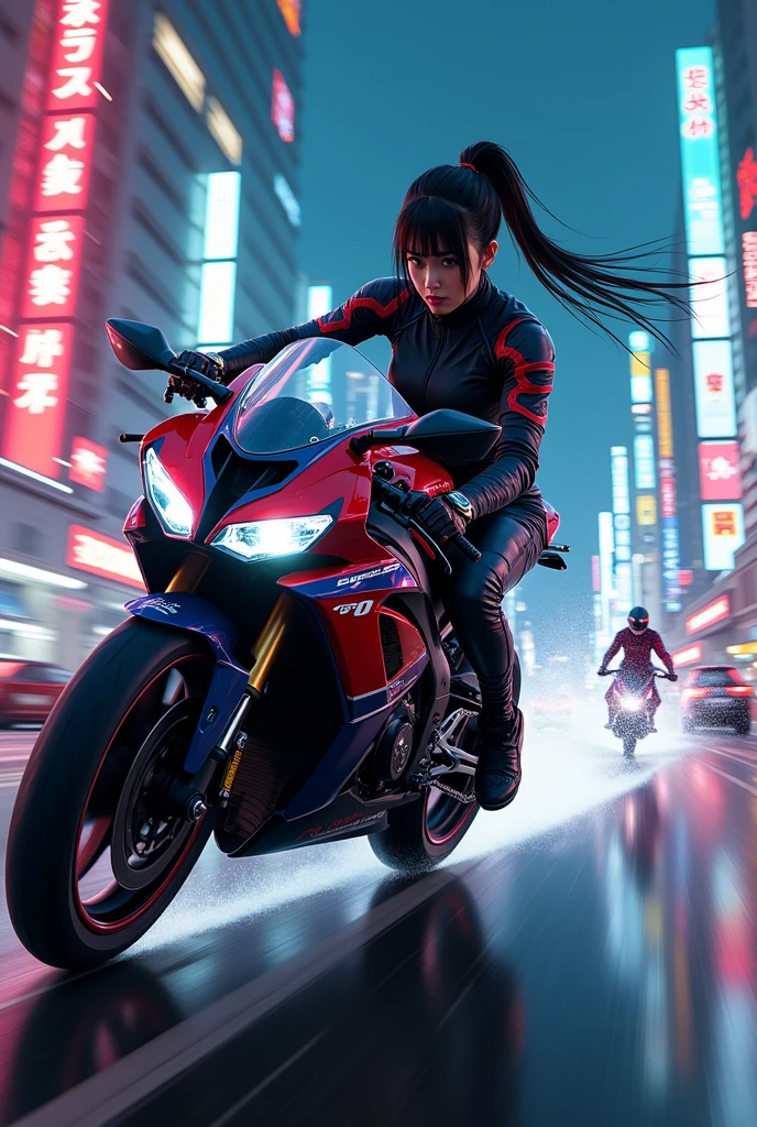 Detail image of a female riding a sport bike from Tokyo Overdrive ...