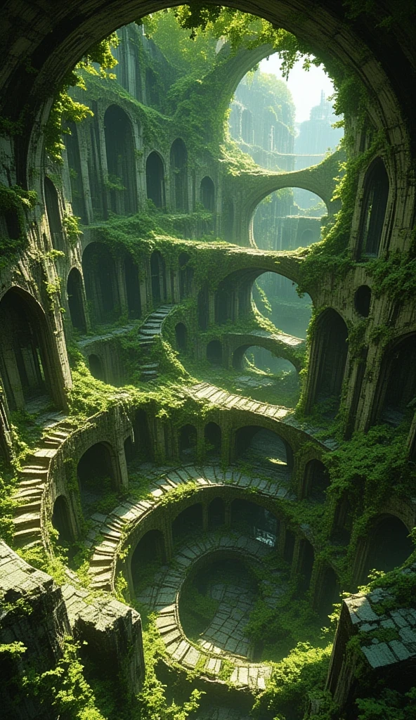 An underground ruins city. the ruins have a complicated layout - SeaArt AI