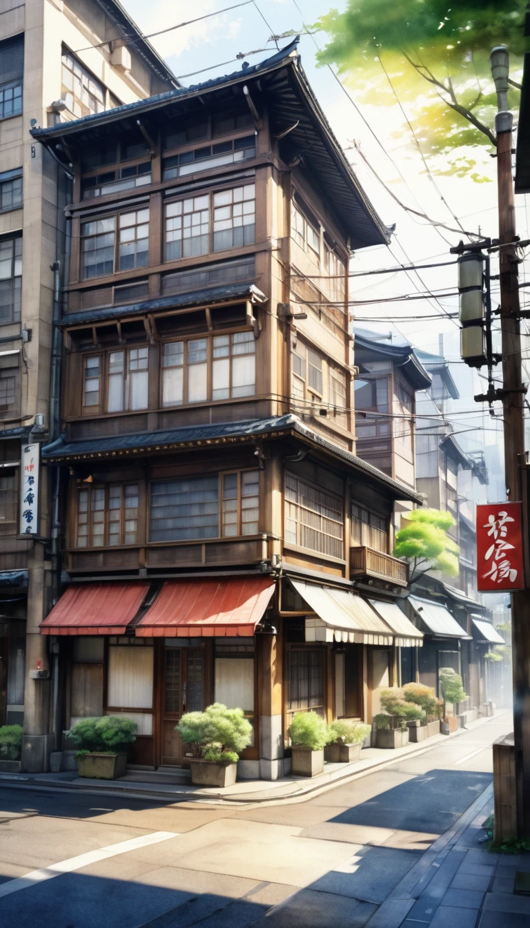 Watercolor, Blurry painting ,Japanese cityscape,An old multi - SeaArt AI